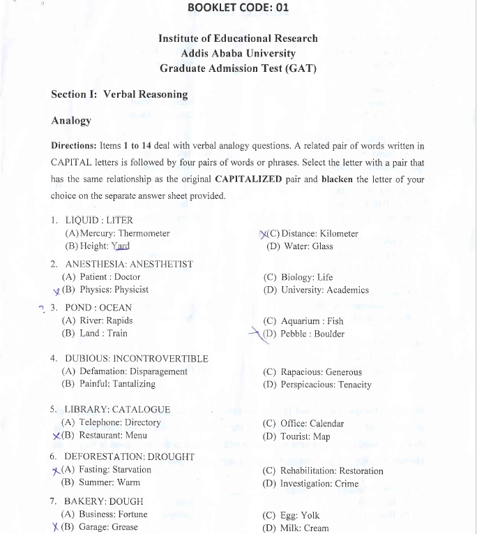 Addis Ababa University Graduate Admission Test (GAT) Exam 2023-24 ...